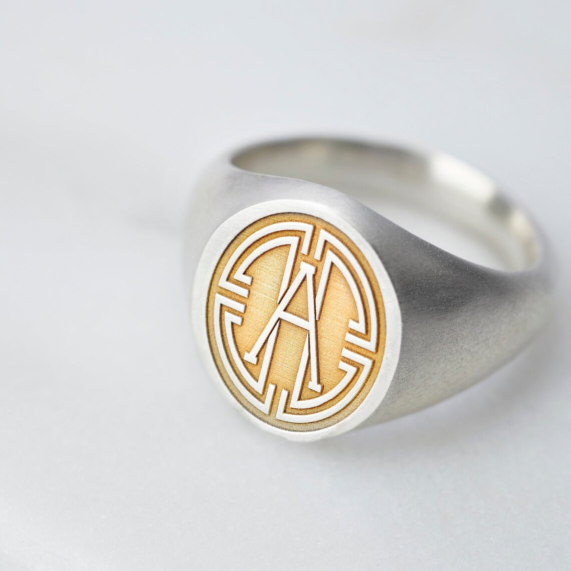 Personalised Mixed Metal Initial Signet Ring Chunky Silver - Etsy