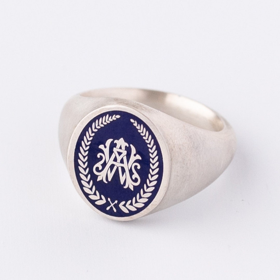 Sterling Silver and Enamel Monogram Signet Ring Engraved With a Two ...