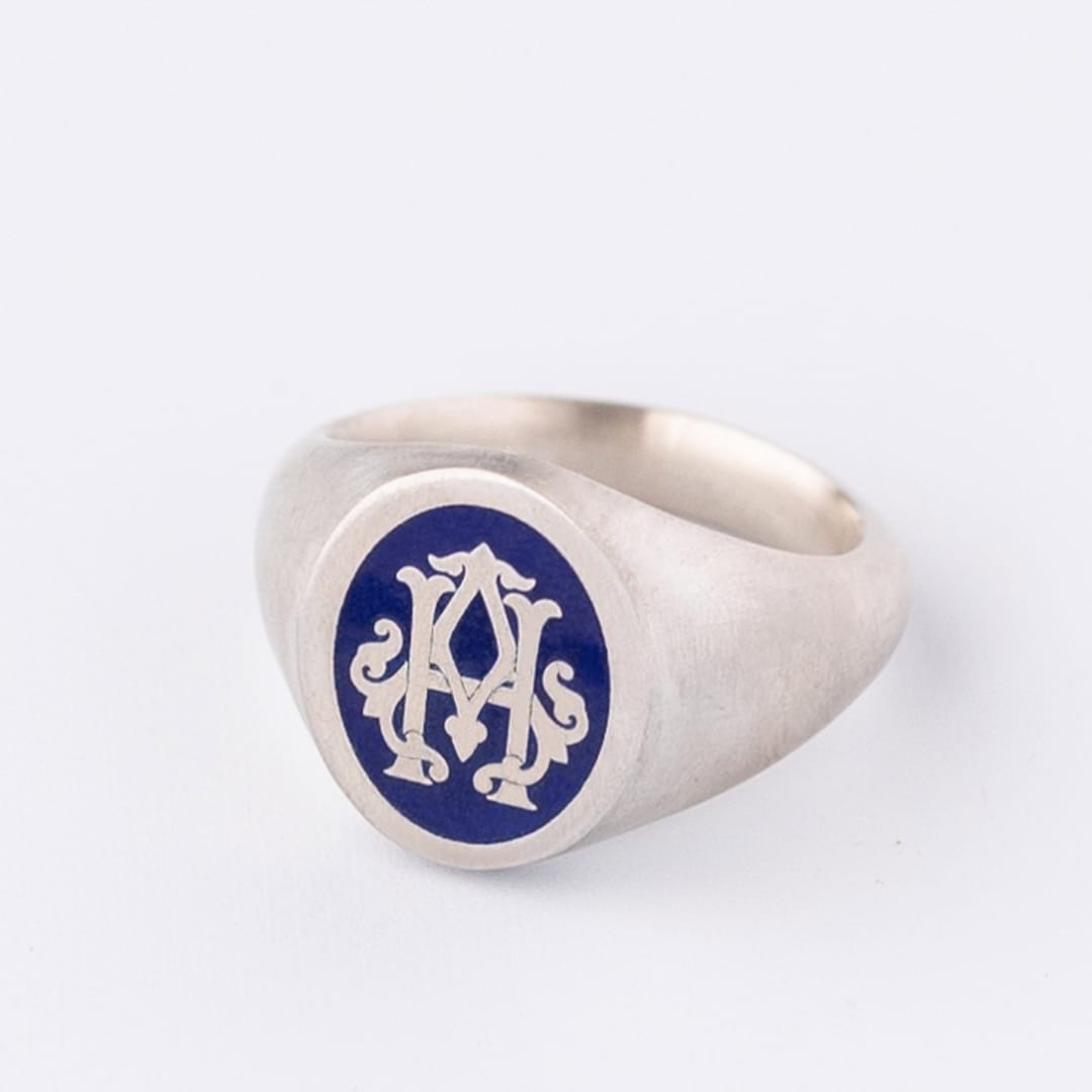 Sterling Silver and Enamel Monogram Signet Ring Engraved With a Two ...
