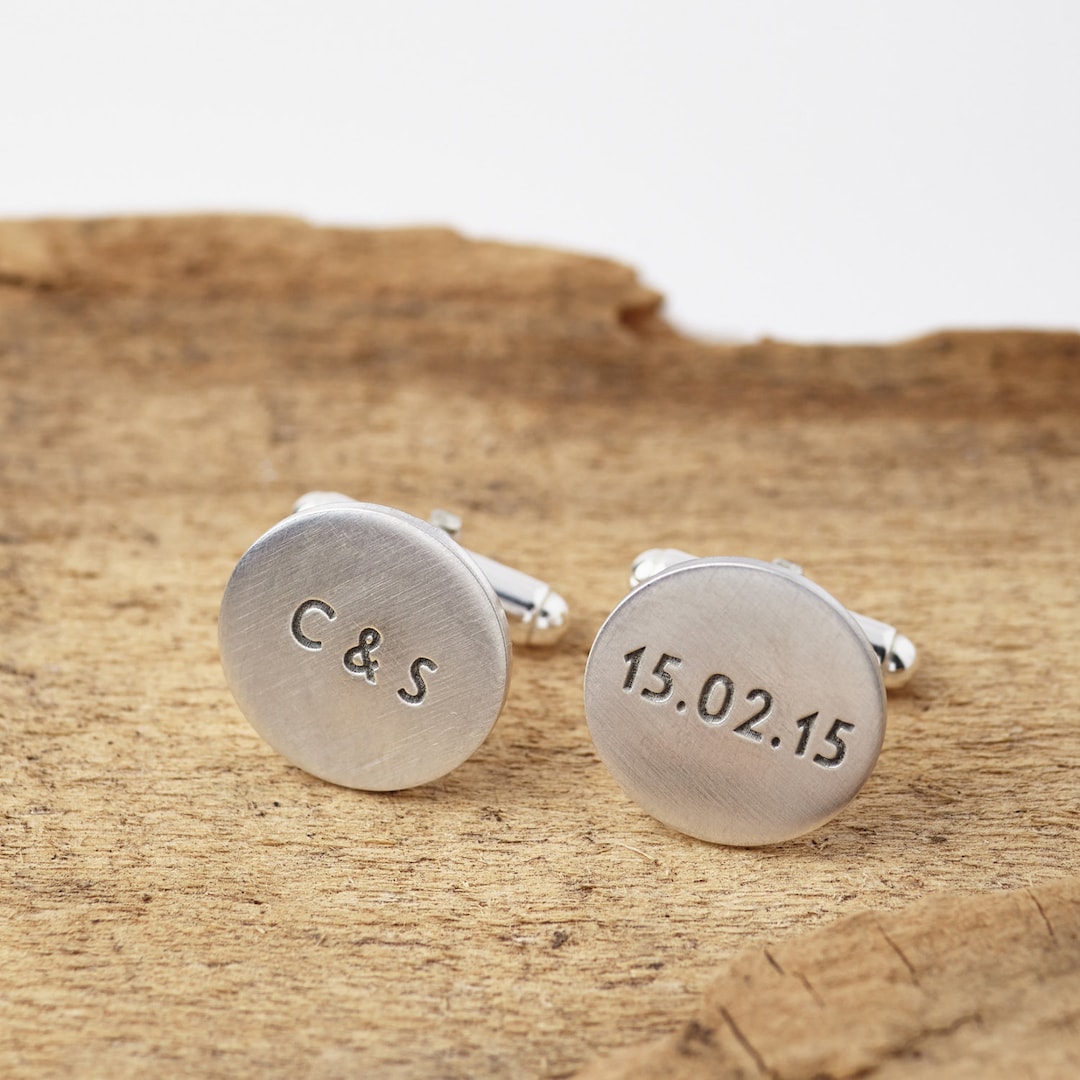 Silver Round Personalised Cufflinks, Groom Cufflinks, Custom Cufflinks ...