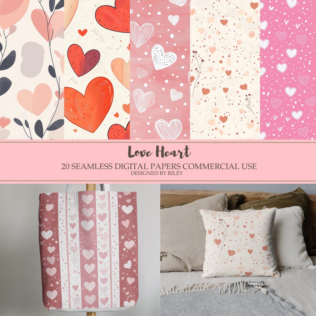 Heart Digital Paper, Love Digital Paper, Mothers Day, Valentine Digital ...
