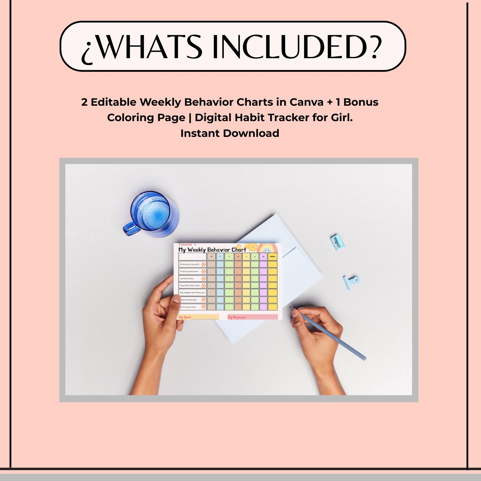 Rainbow Behavior Chart for Girls: Editable Weekly Reward Chart (digital ...