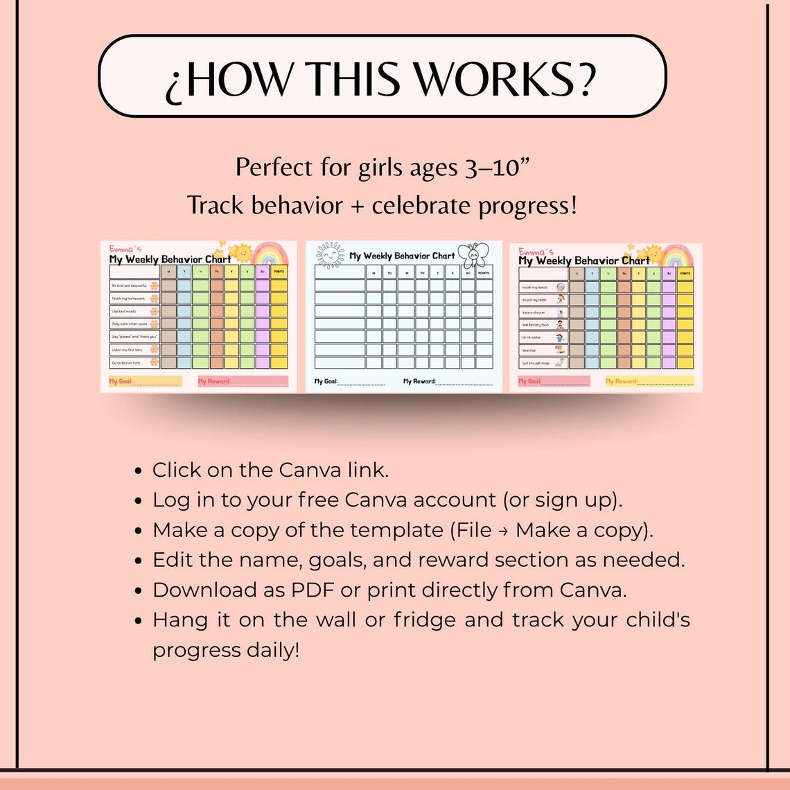 2 Editable Rainbow Behavior Charts for Girls in Canva + Bonus Coloring ...