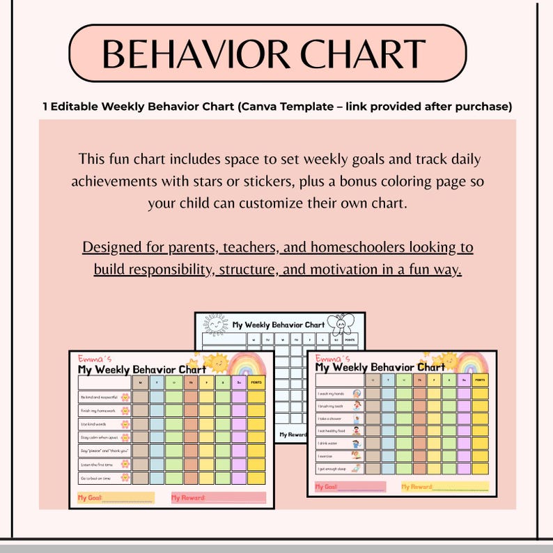2 Editable Rainbow Behavior Charts for Girls in Canva + Bonus Coloring ...
