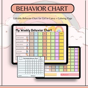2 Editable Rainbow Behavior Charts for Girls in Canva + Bonus Coloring ...
