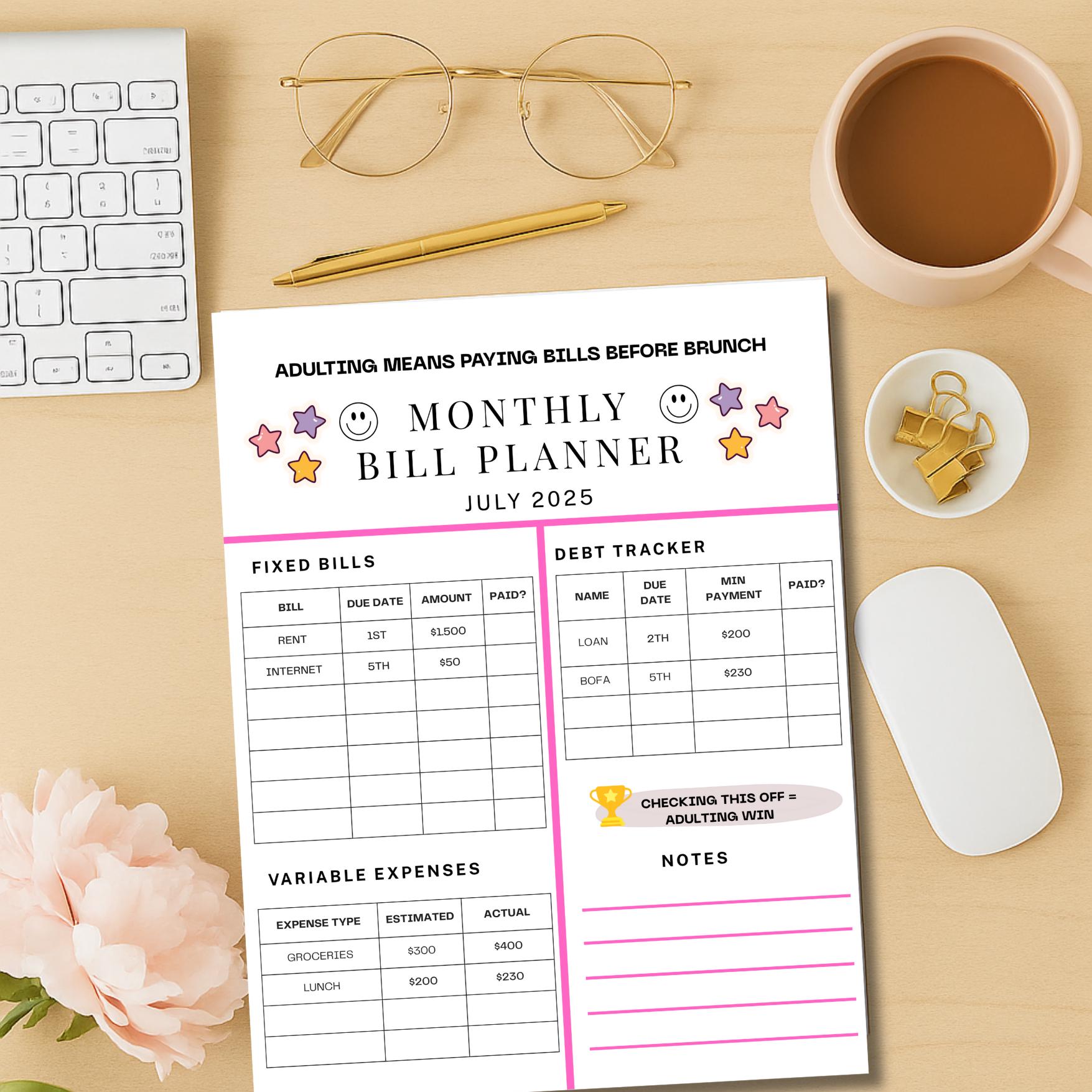Editable Monthly Bill Planner Canva – Cute Budget Sheet, Fixed Bills ...