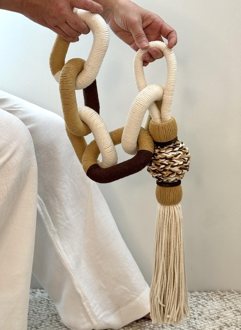 Luminous Root- Wooden Chain and Crochet Sculpture, Wall or Tabletop ...