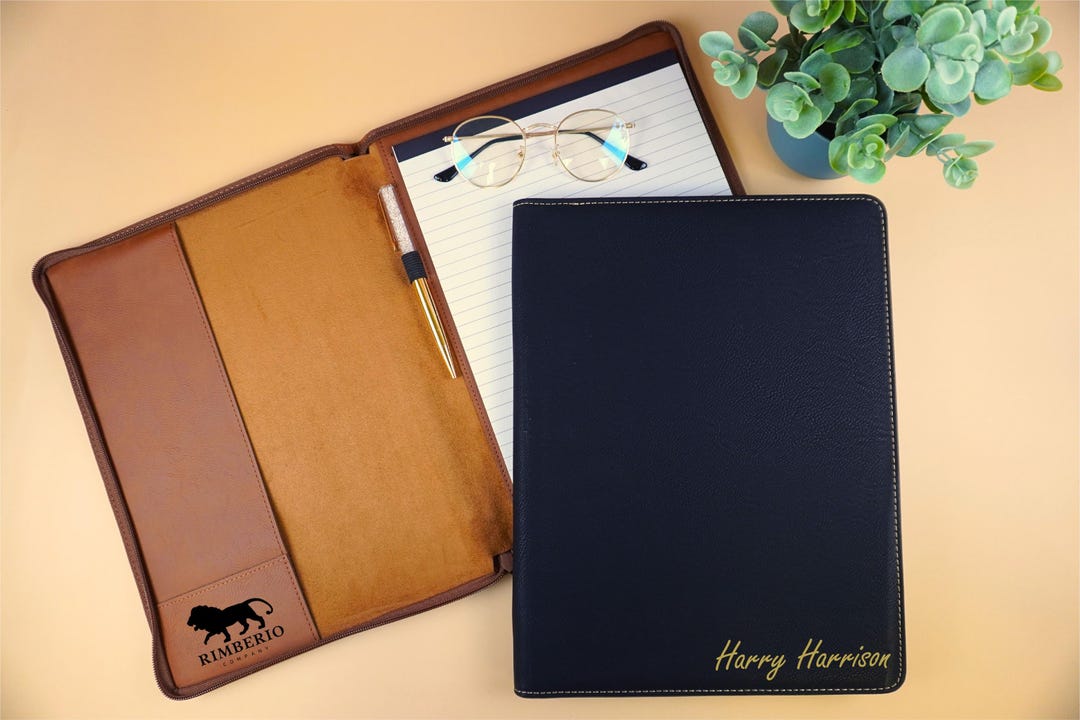 Leather Padfolio With Zipper,custom Portfolio,personalized Business ...
