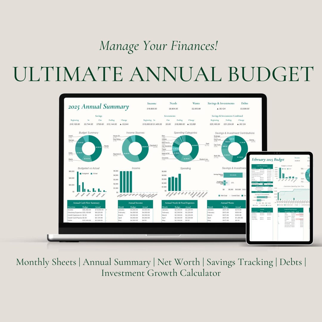Ultimate Monthly Budgeting Spreadsheet | Annual Summary | Net Worth ...