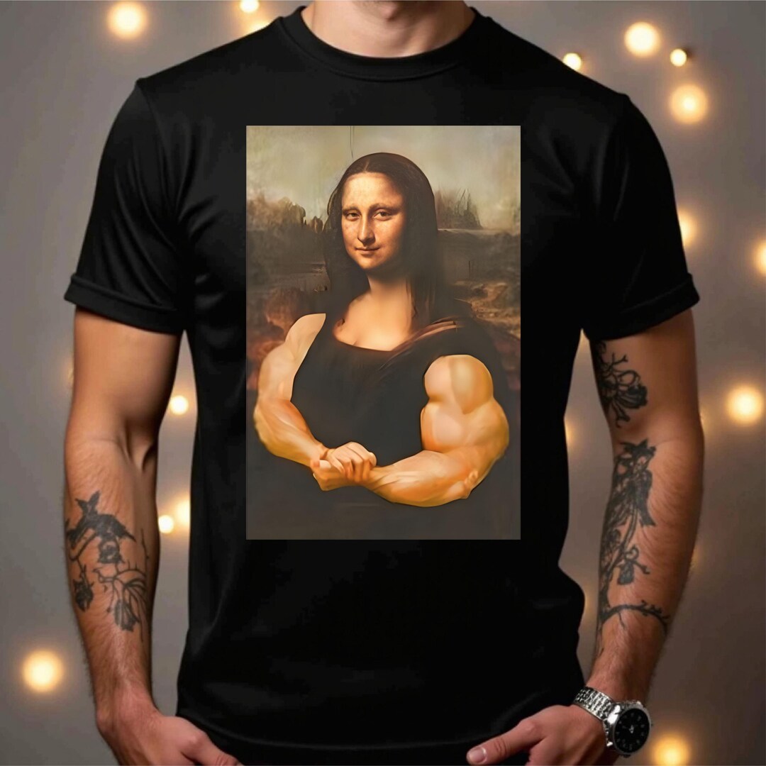 Muscle Mommy Mona Lisa T-shirt, Funny Art Painting Lady Gym Fitness ...