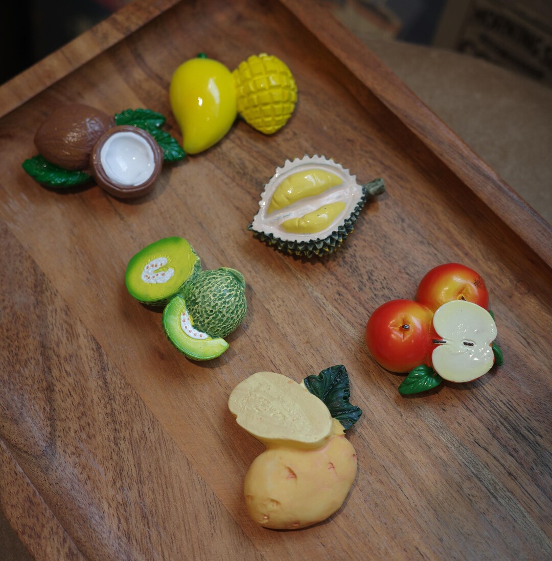Joyful Realistic Fruits Magnet Set of 6 Mango Durian Apple Coconut ...