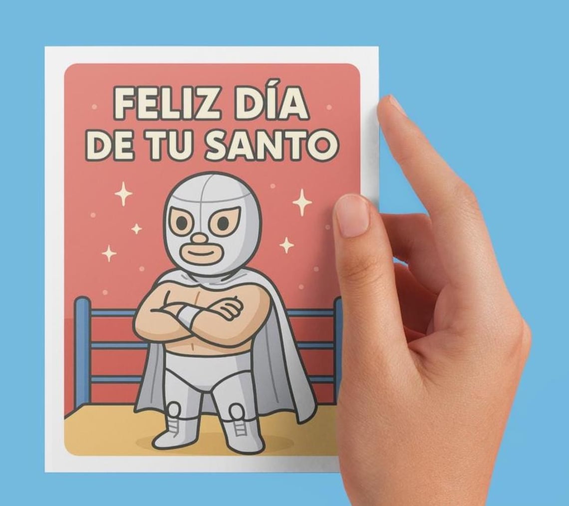 Feliz Día De Tu Santo Card – El Santo Luchador Greeting Card – Funny ...