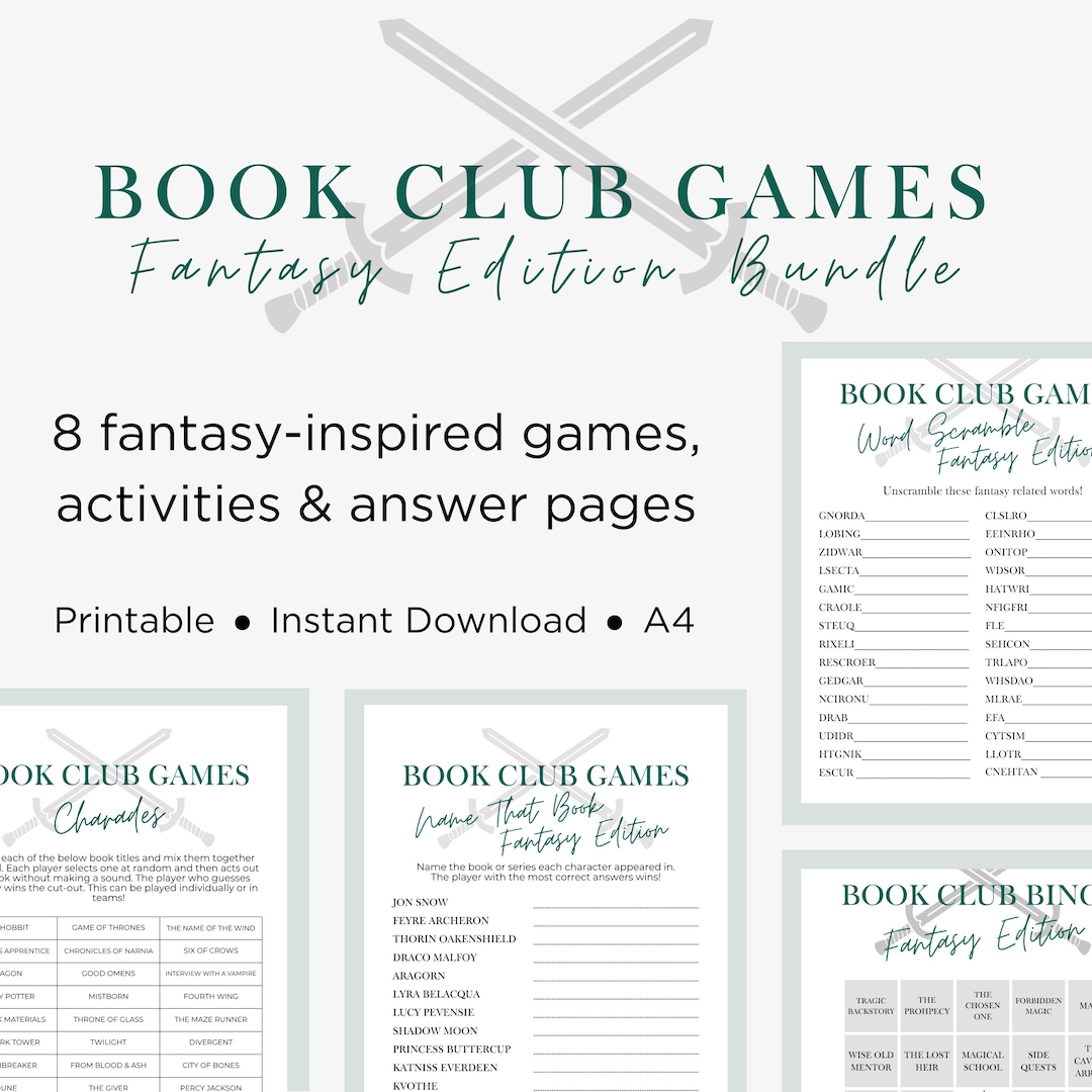 Fantasy Book Club Games Bundle: Printable Party Games (digital Download ...