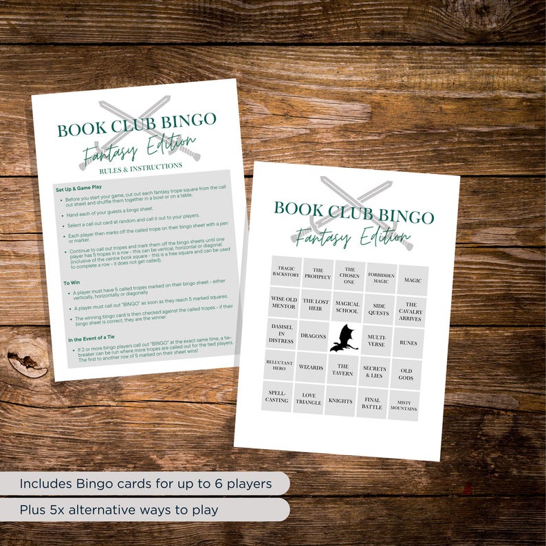 Fantasy Book Club Games Bundle: Printable Party Games (digital Download ...