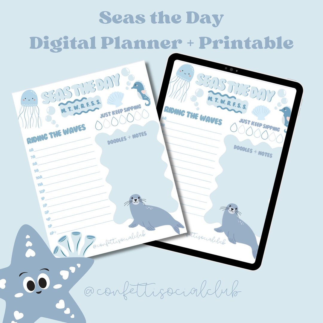Seas the Day Digital Planner + Printable, Printable Planner Page, One ...