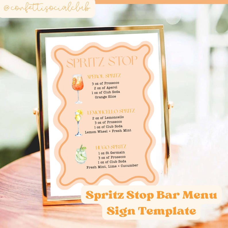 Aperol Spritz Bar Menu Sign: Summer Party Printable (PDF Template for ...