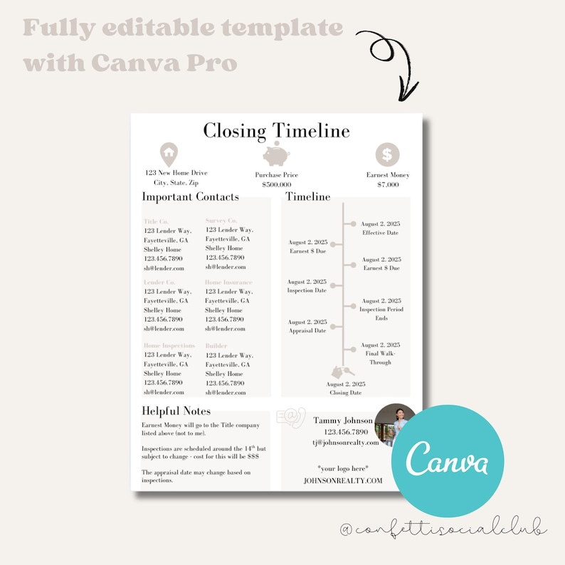 Realtor Closing Timeline Template: Editable Information Sheet (digital ...