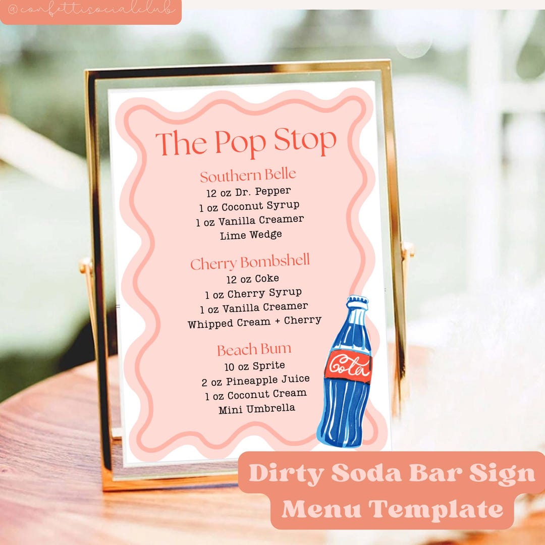 Editable Dirty Soda Bar Menu Sign Template: Printable Party Decor (PDF ...