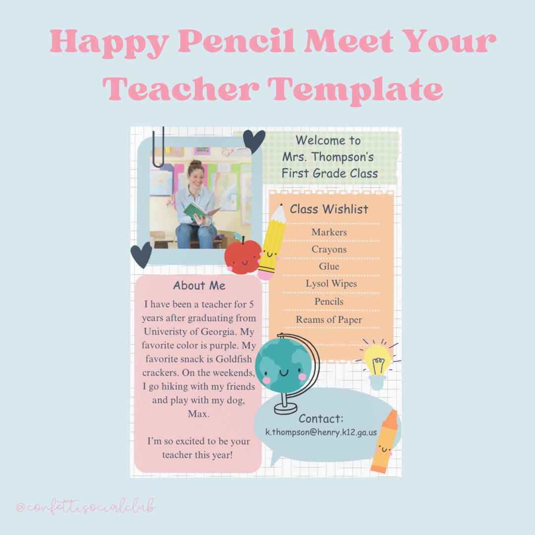 Happy Pencil Meet the Teacher Template, Open House Template for ...