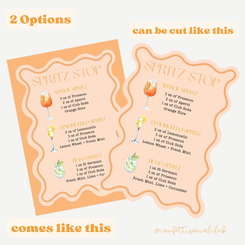 Aperol Spritz Bar Menu Sign: Summer Party Printable (PDF Template for ...