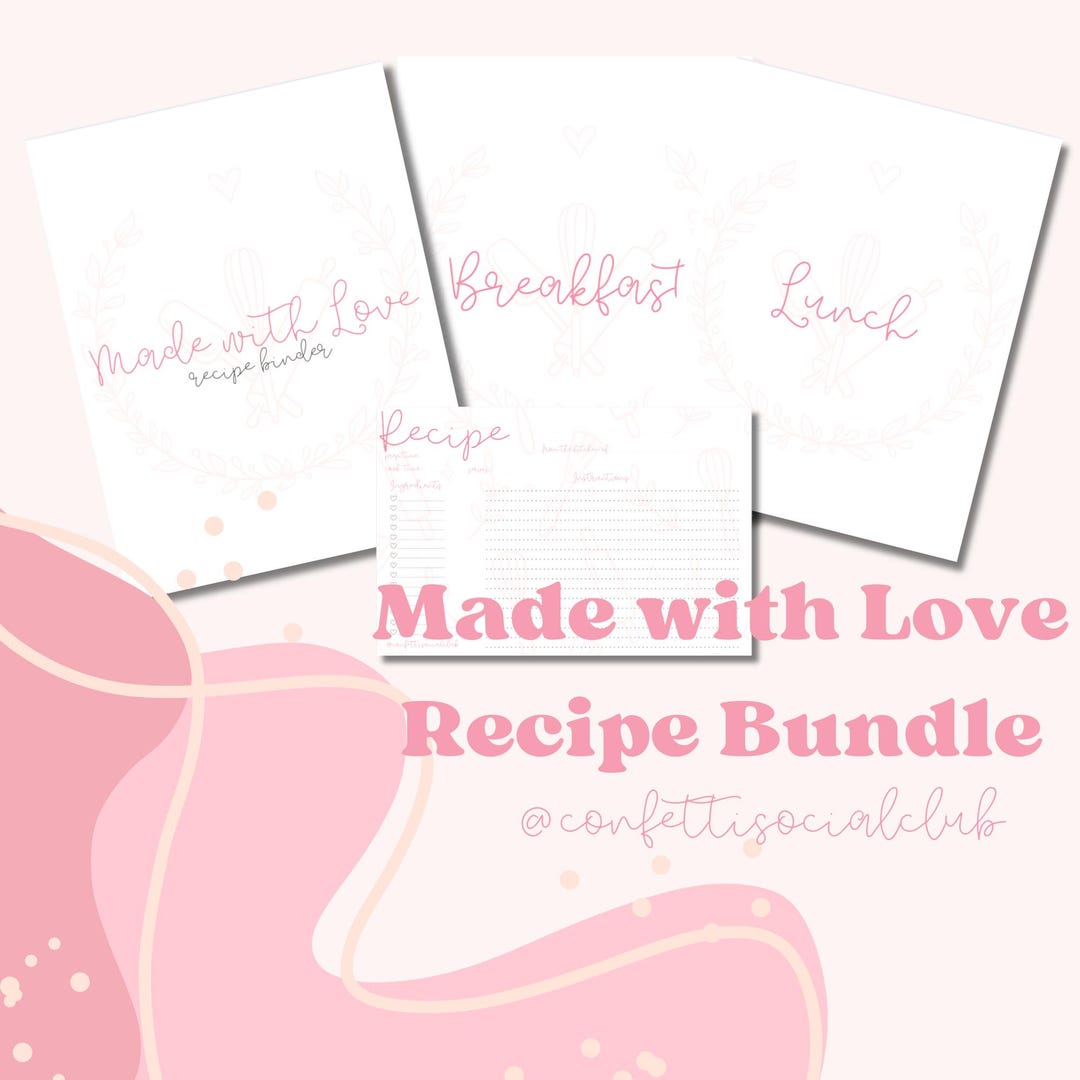 Made With Love Recipe Bundle, Recipe Binder Pages, Recipe Card, Recipe ...
