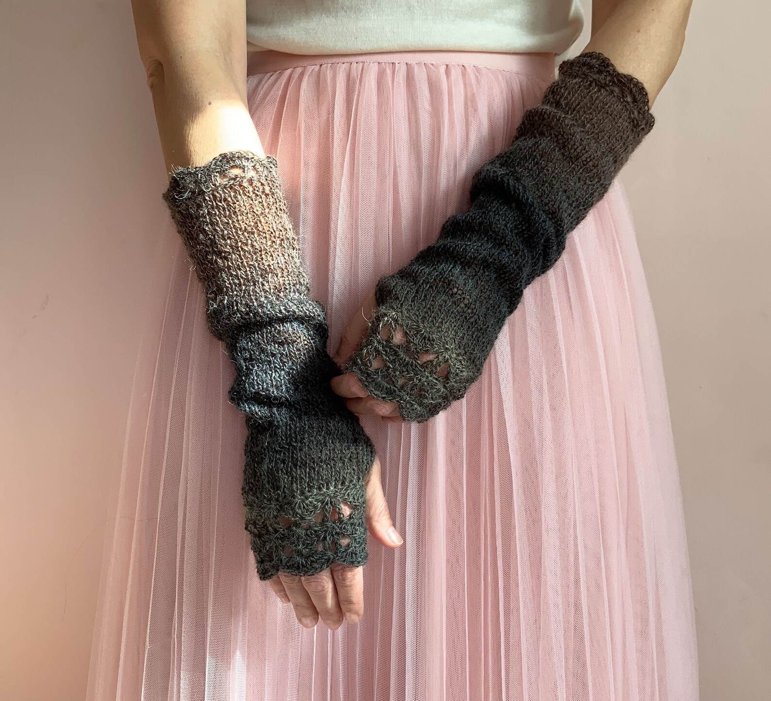 Fingerless Gloves Womens Extra Long Arm Warmers Brown Wrist - Etsy