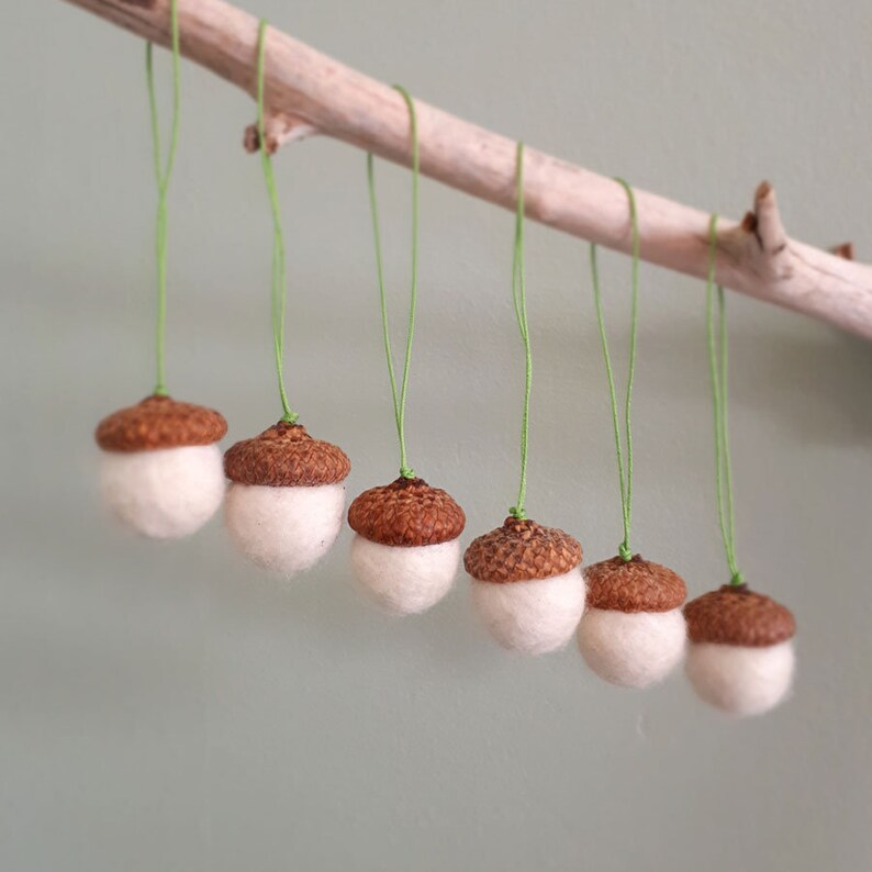 WHITE Acorn Ornament, 8 Christmas Tree Ornaments, Felted Acorns, Fall ...