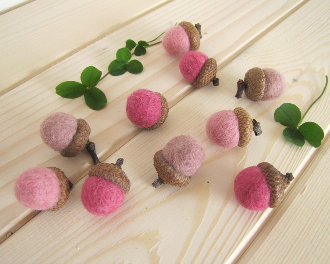 Pink Wool Felted Acorns, Waldorf Spring Table Decor, Cottage Home ...