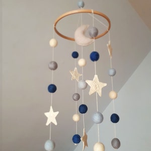 Space Baby Mobile, Moon Cot Mobile, Blue Grey Mobile, Stars Cot Mobile ...