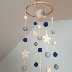Space Baby Mobile, Moon Cot Mobile, Blue Grey Mobile, Stars Cot Mobile ...