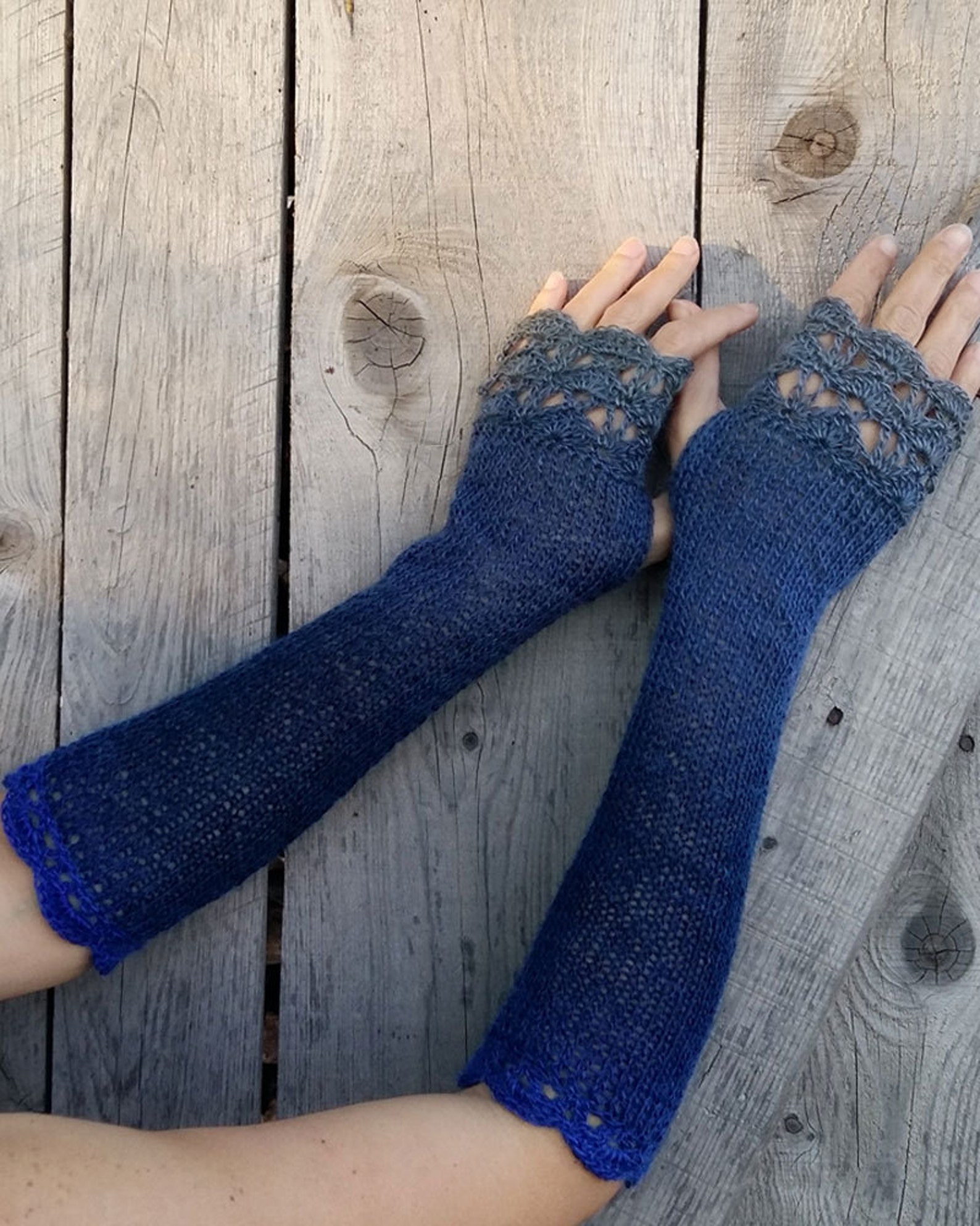Fingerless Gloves Women Blue Long Gloves Blue Arm Warmers - Etsy