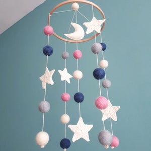 Moon Baby Mobile, Pink Baby Mobile, Girl Crib Mobile, Stars Mobile ...