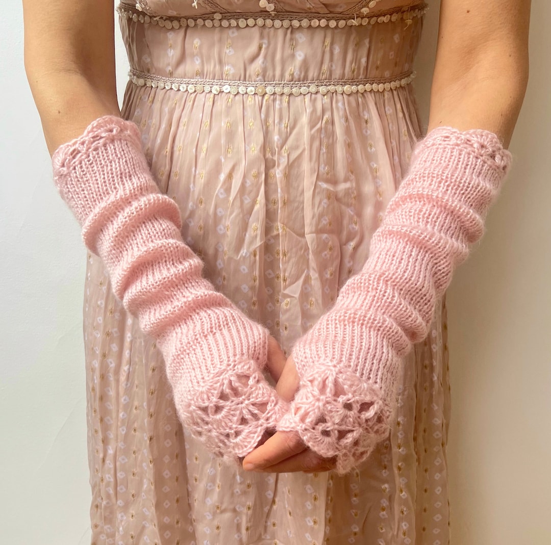 Pink Fingerless Gloves, Long Pink Gloves, Pink Arm Warmers, Winter ...