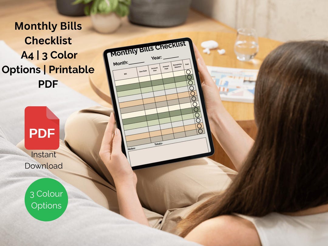 Monthly Bills Checklist | Printable Budget Sheet | A4 Bill Tracker PDF ...
