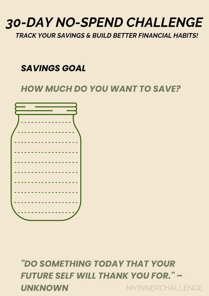 30-day No-spend Challenge Printable | Digital Download | Money-saving ...