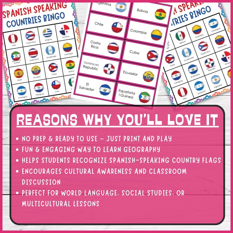Flags of Spanish Speaking Countries Bingo Game- Hispanic Heritage Month ...