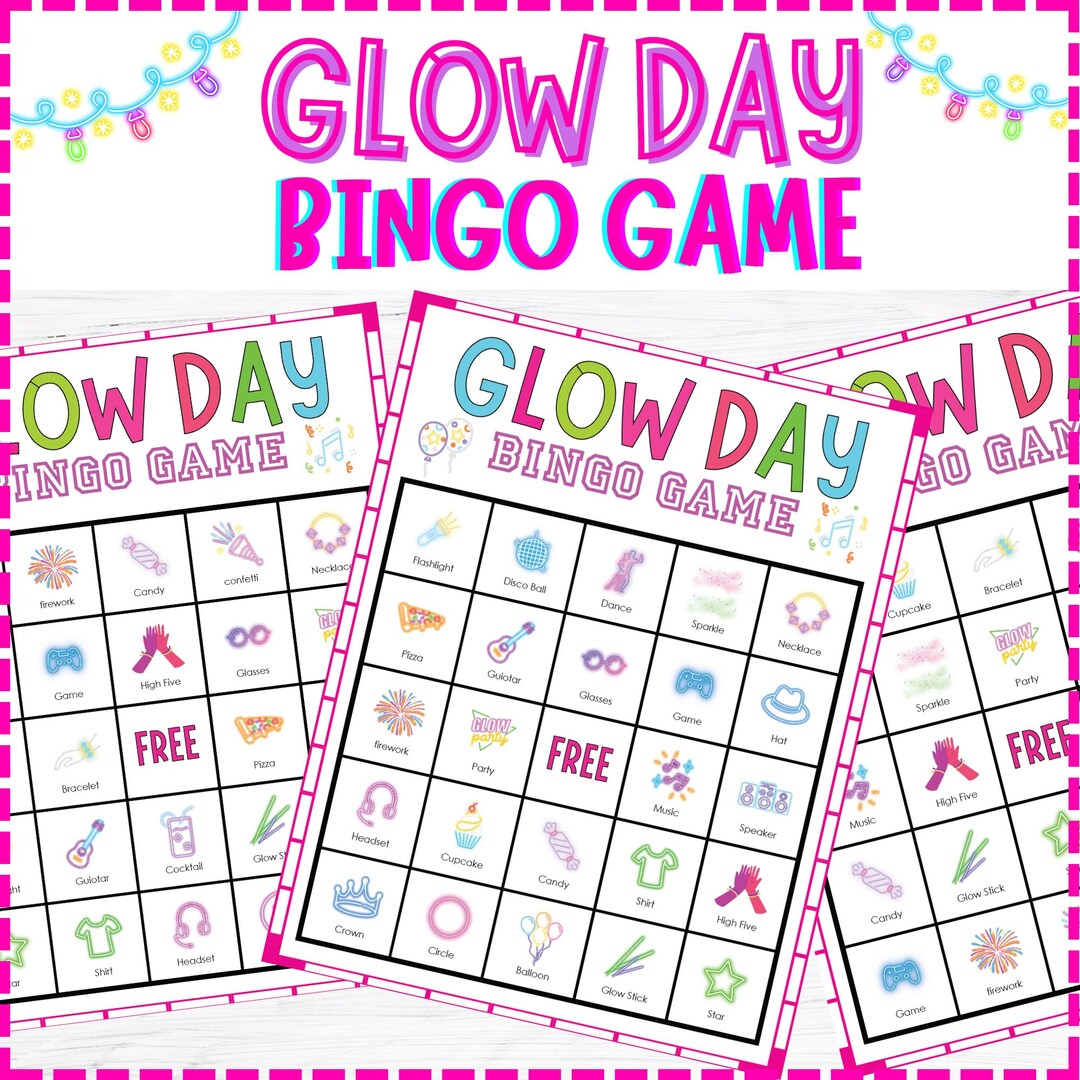 Glow Day Bingo Game Activities | End of Year Glow Day Activities ...