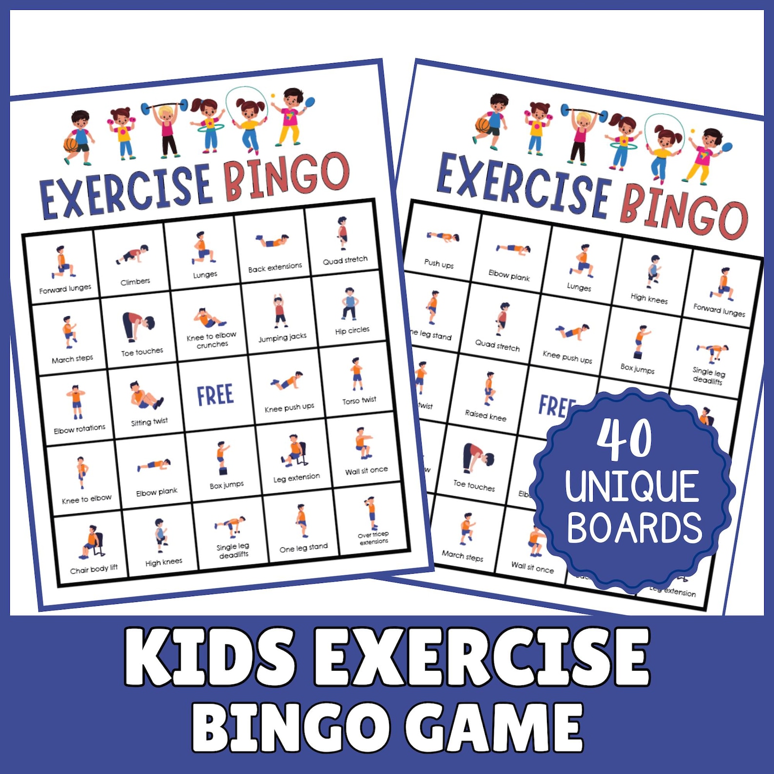 Exercise Fitness Bingo Game: Kids Workout Life Skills Health Physical ...