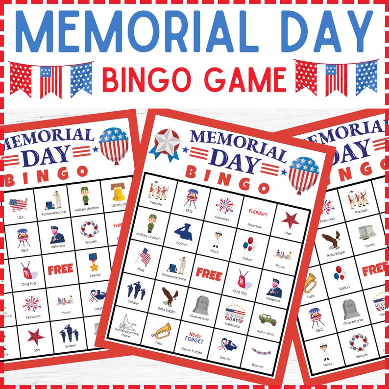 Memorial Day, Patriotic Bingo Game | Memorial Day No Prep Party Game - Etsy