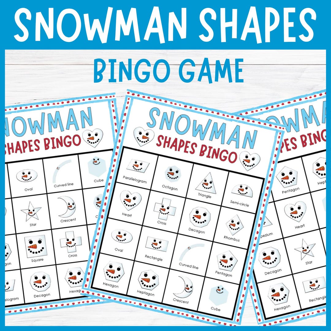 No Prep Fun Winter 2D Shapes Snowman Bingo Game Holiday Seasonal Math ...