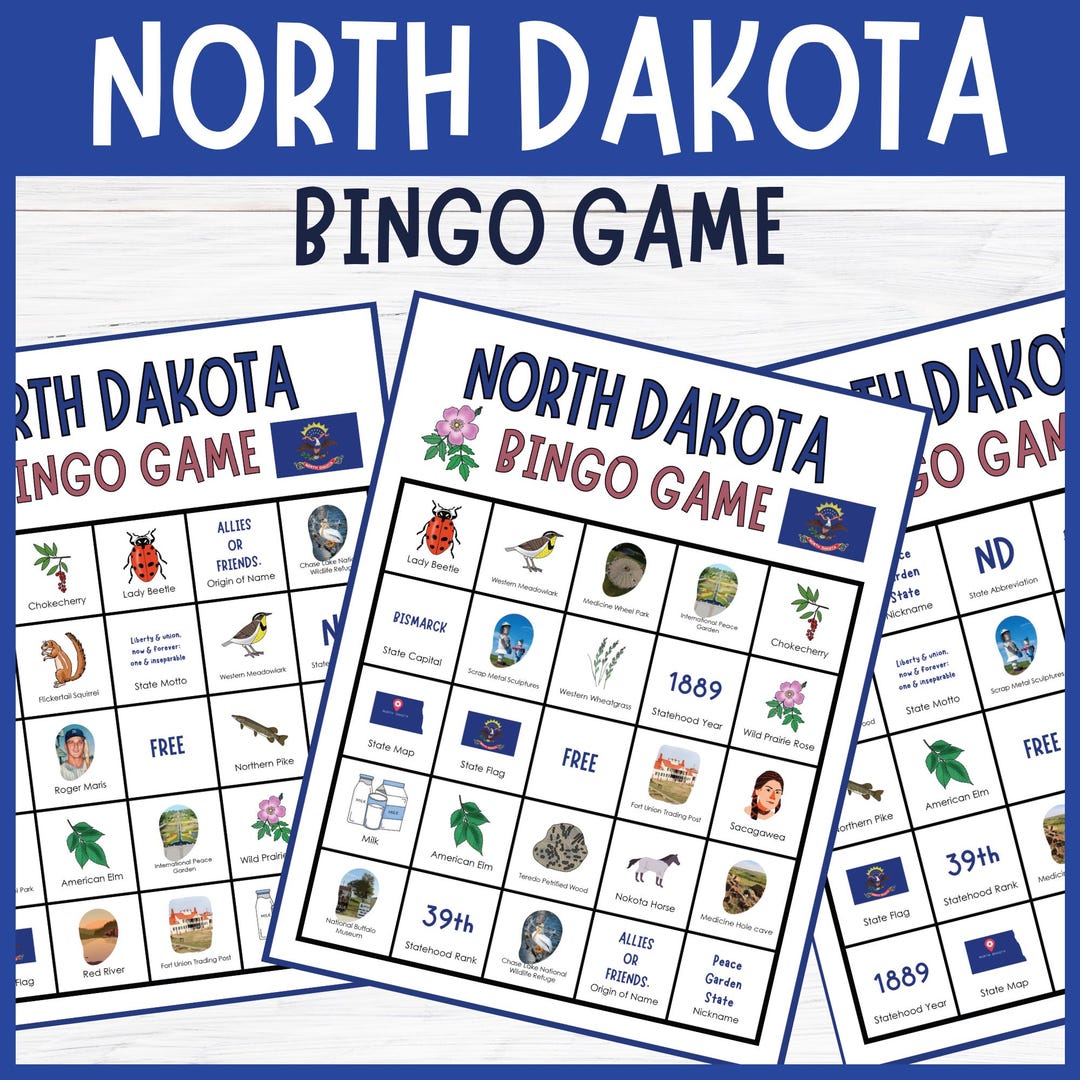 No Prep North Dakota Bingo Game, US State Symbols, Culture Popular ...