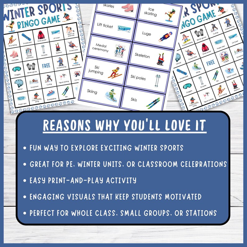 No Prep Winter Sports Bingo Game | Outdoor Winter Olympic Cold Weather ...