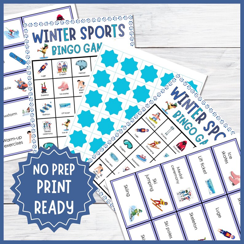 No Prep Winter Sports Bingo Game | Outdoor Winter Olympic Cold Weather ...