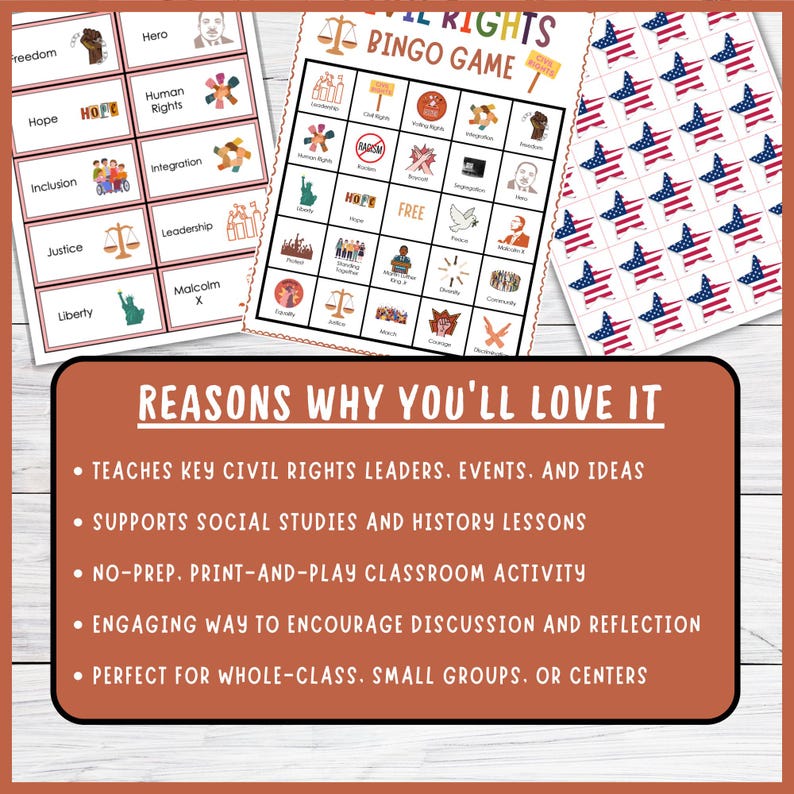 No Prep Civil Rights Vocabulary Bingo Games: Black History Month MLK ...