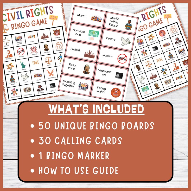 No Prep Civil Rights Vocabulary Bingo Games: Black History Month MLK ...