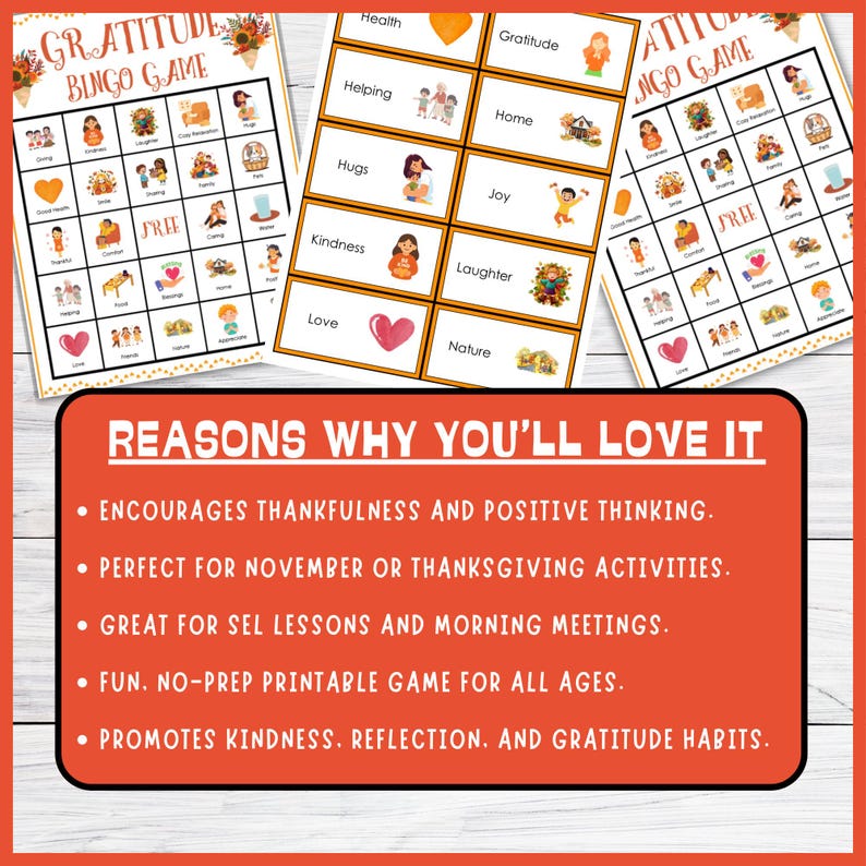 No Prep Gratitude Bingo, Thanksgiving Month Thankfulness Kindness ...