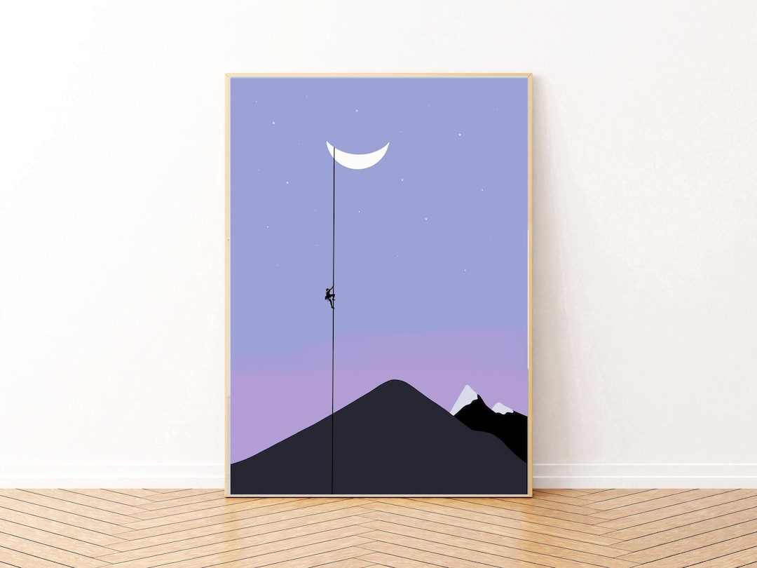 Minimalist Moon Climber Illustration: 50x70 Cm (digital Download) - Etsy