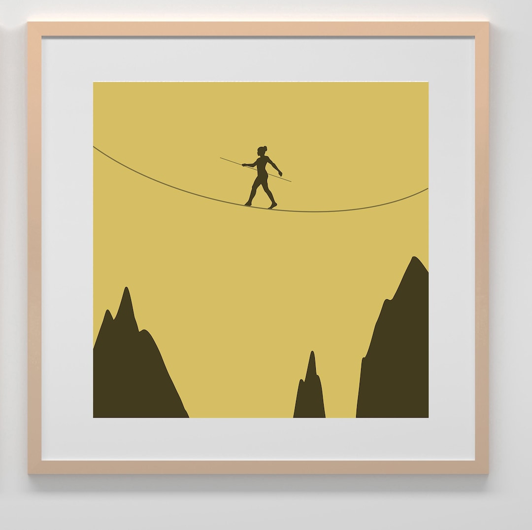 A Tightrope Walker Walks High up in the Air. Minimalist Image, Sized ...