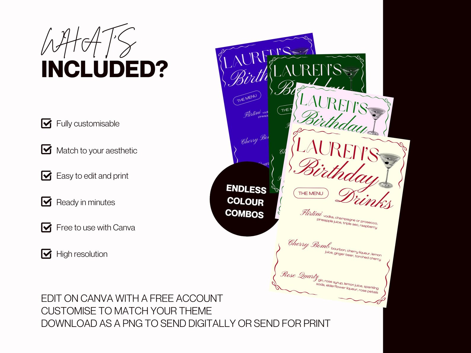 Editable Cocktail Menu Digital Template | Customisable Drinks Menu for ...