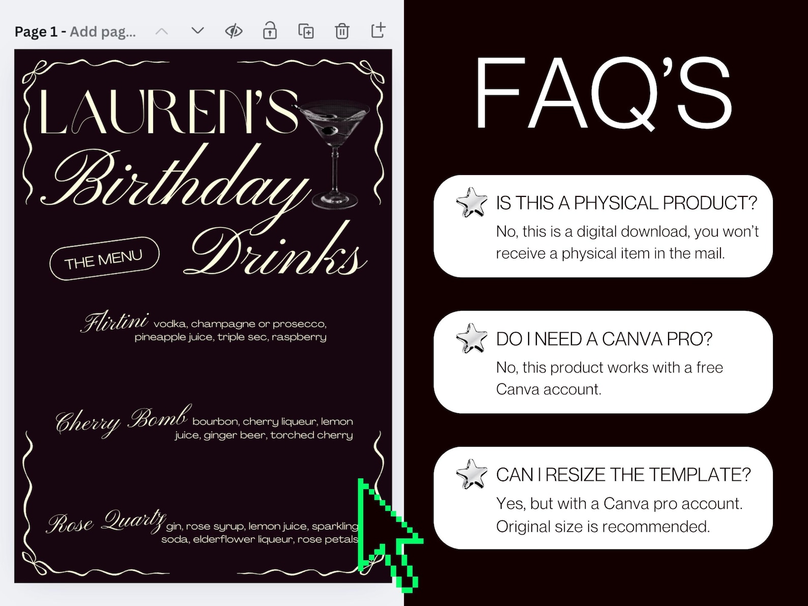 Editable Cocktail Menu Digital Template | Customisable Drinks Menu for ...